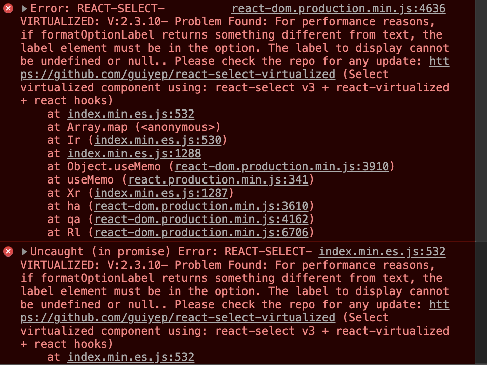 Minified React Build formatOptionLabel returns something other than text error · Issue #74 ...