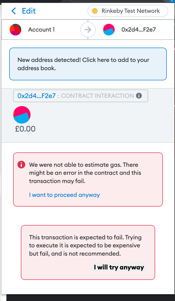 [Bug]: Two actionable messages are shown when the contract interaction is expected to fail ...