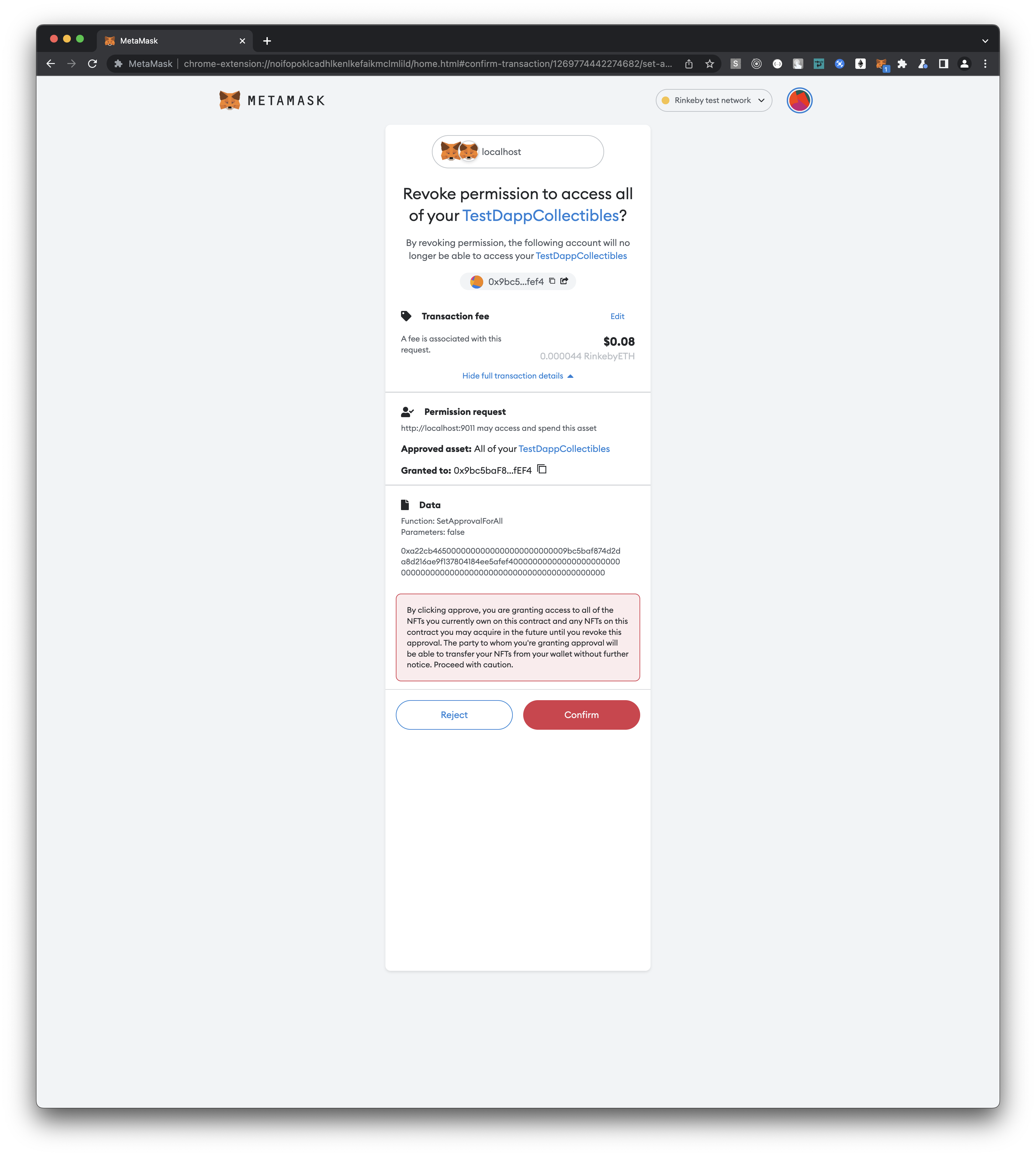 [Bug]: confirmPageDialogSetApprovalForAll dialog and red Confirm button shown on the revoke all ...