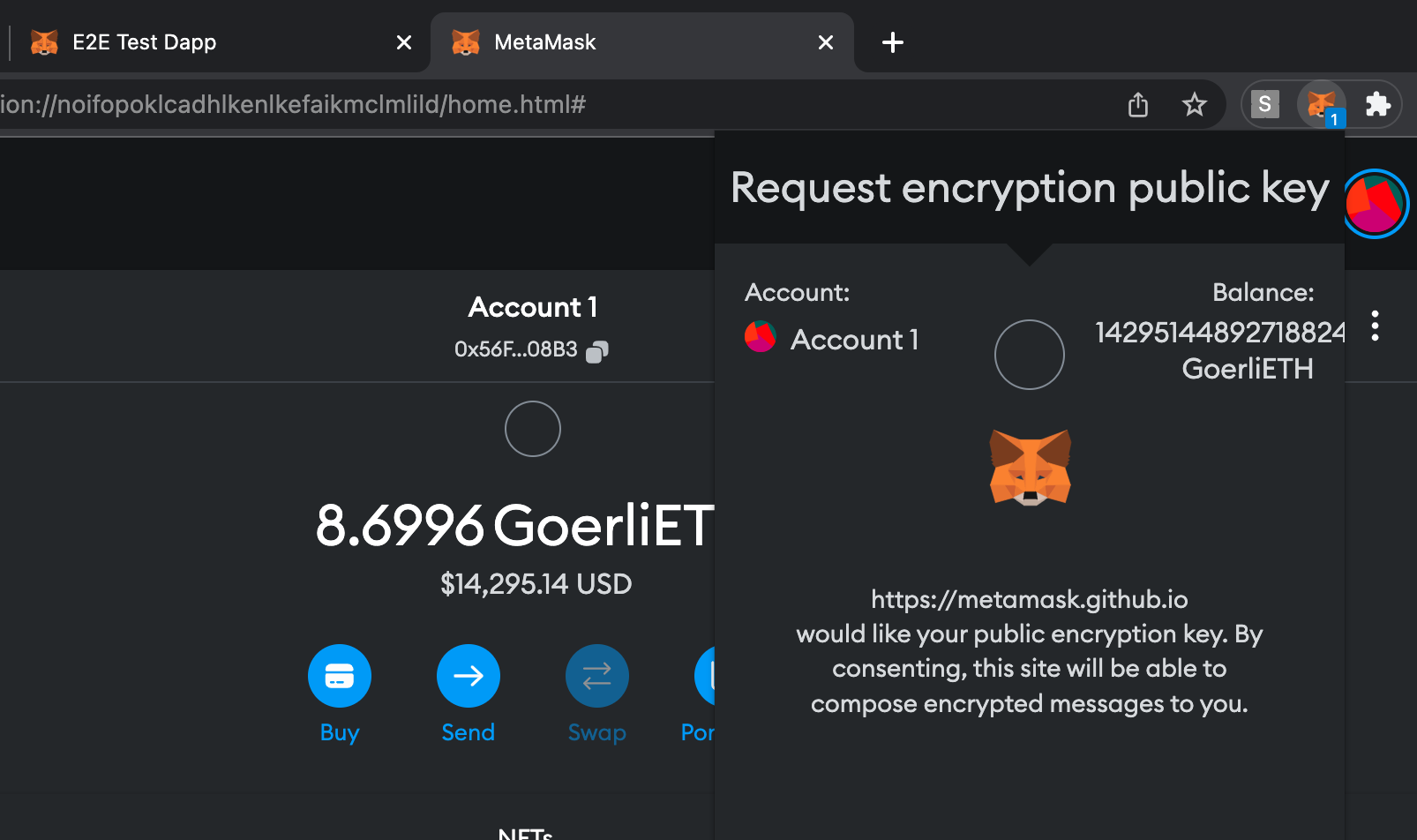 [Bug]: Incorrect balance shown in the Request encryption public key confirmation screen header ...