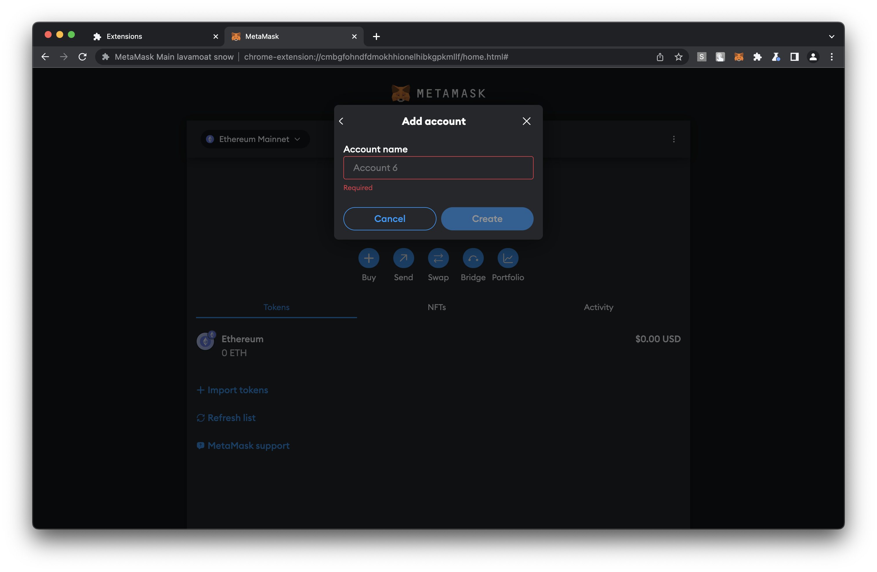 [Bug]: Create account button is disabled · Issue #20667 · MetaMask/metamask-extension · GitHub