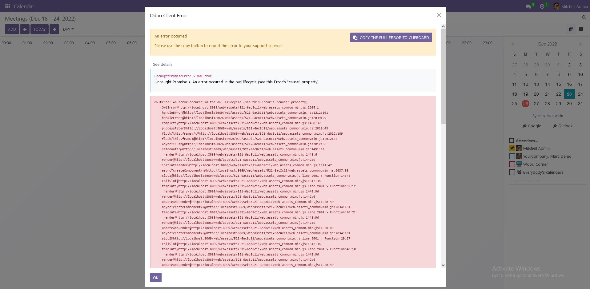 Error Had Errors When Rendering Calendar Events With Timeline Day View · Issue 108663 · Odoo