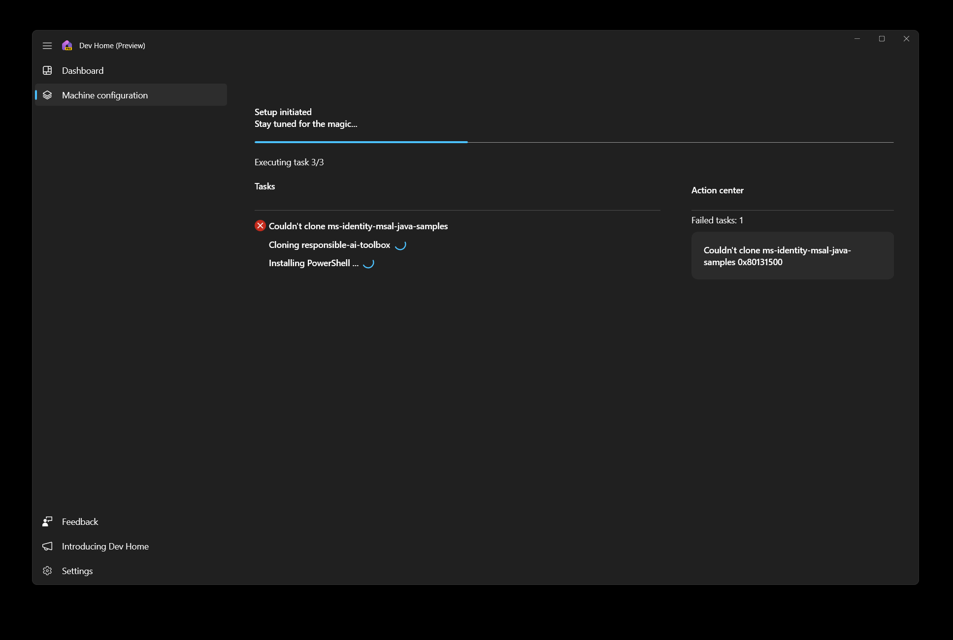 Failed tasks provide no context on the errors · Issue #718 · microsoft/devhome · GitHub