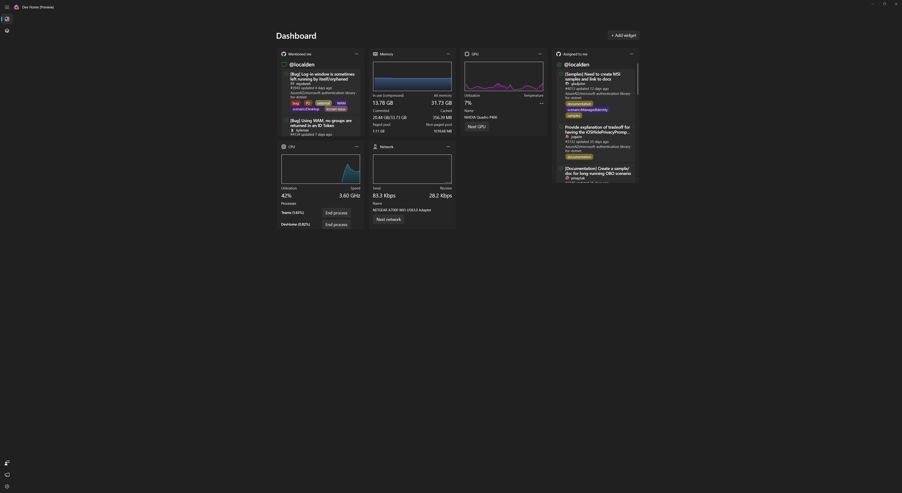 GitHub widgets are almost useless on large screens · Issue #724 · microsoft/devhome · GitHub