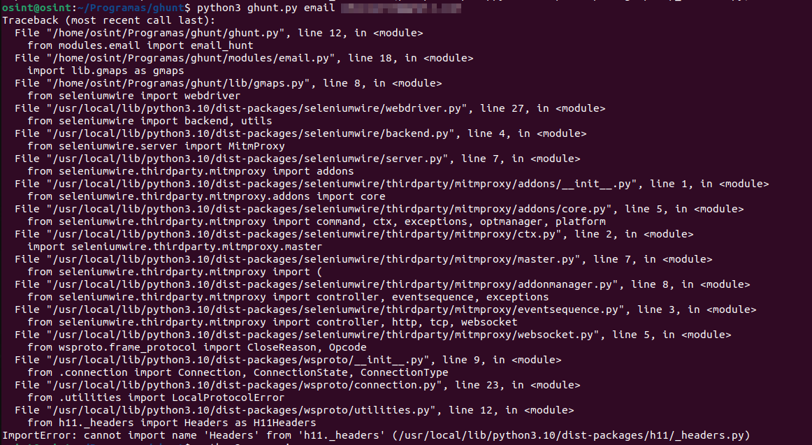ImportError: cannot import name 'Headers' from 'h11._headers' · Issue #350 · mxrch/GHunt · GitHub