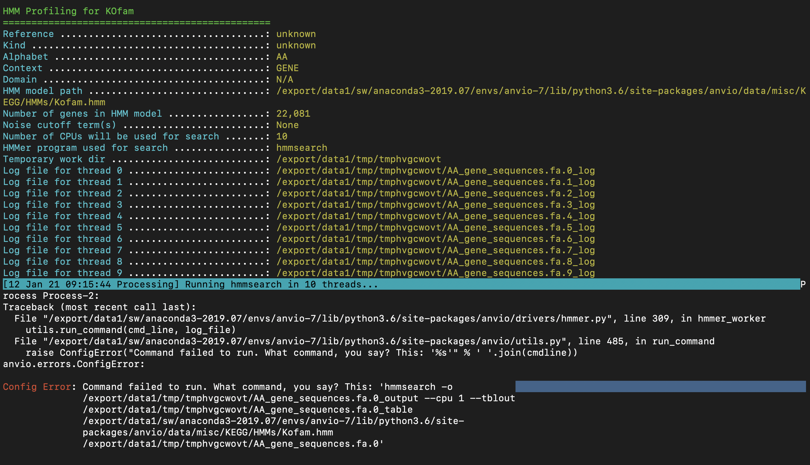 [BUG] [SOLVED] anvi-run-kegg-kofams HMM annotation fails and subsequently hangs · Issue #1638 ...