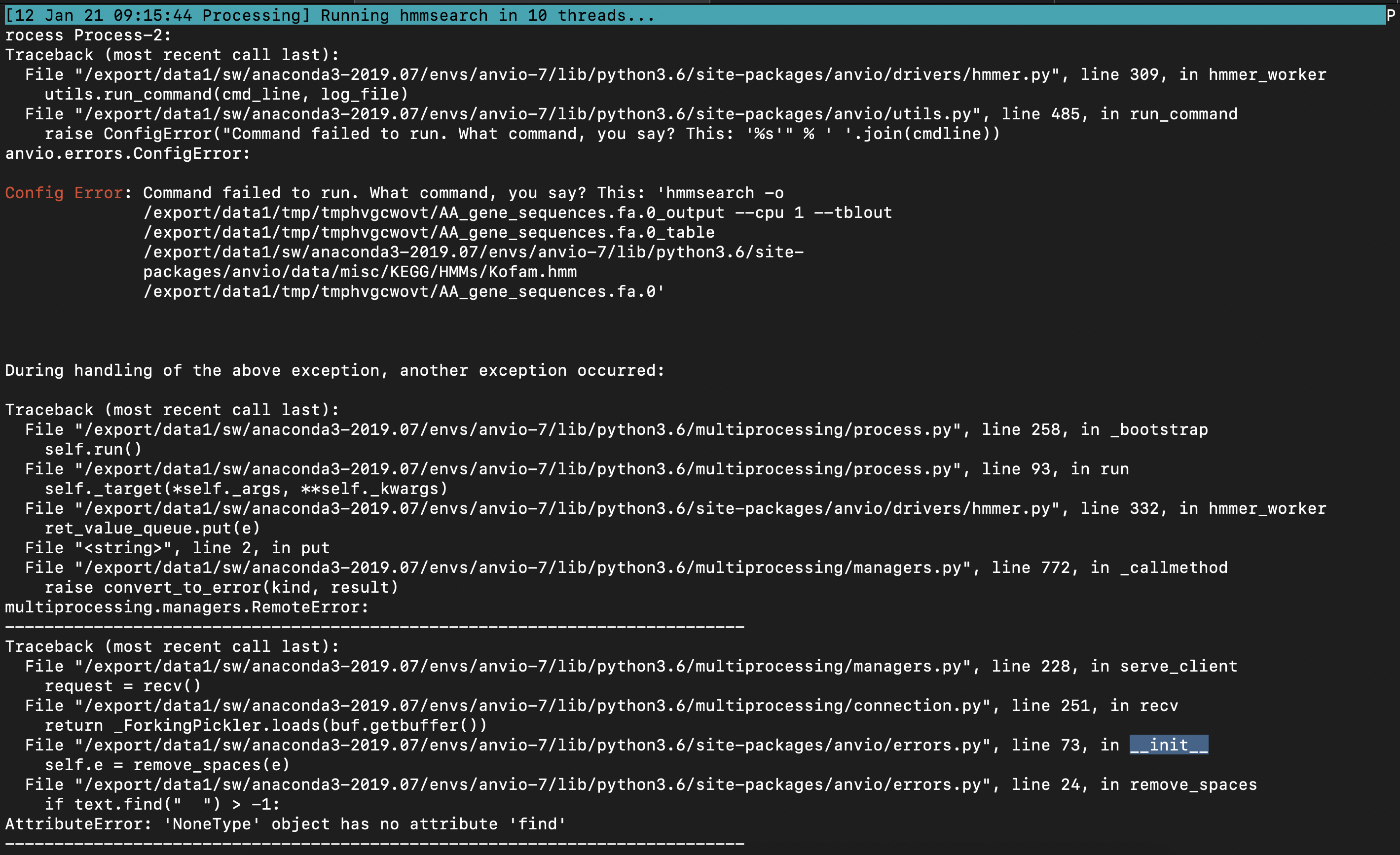 [BUG] [SOLVED] anvi-run-kegg-kofams HMM annotation fails and subsequently hangs · Issue #1638 ...