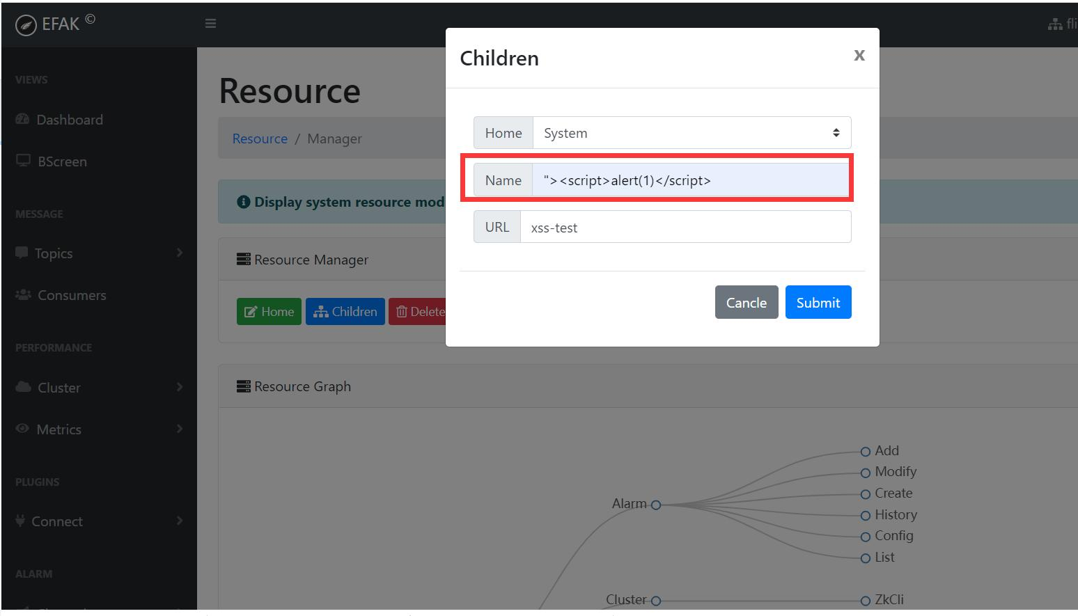 System-Resource function point has a stored XSS vulnerability · Issue #672 · smartloli/EFAK · GitHub