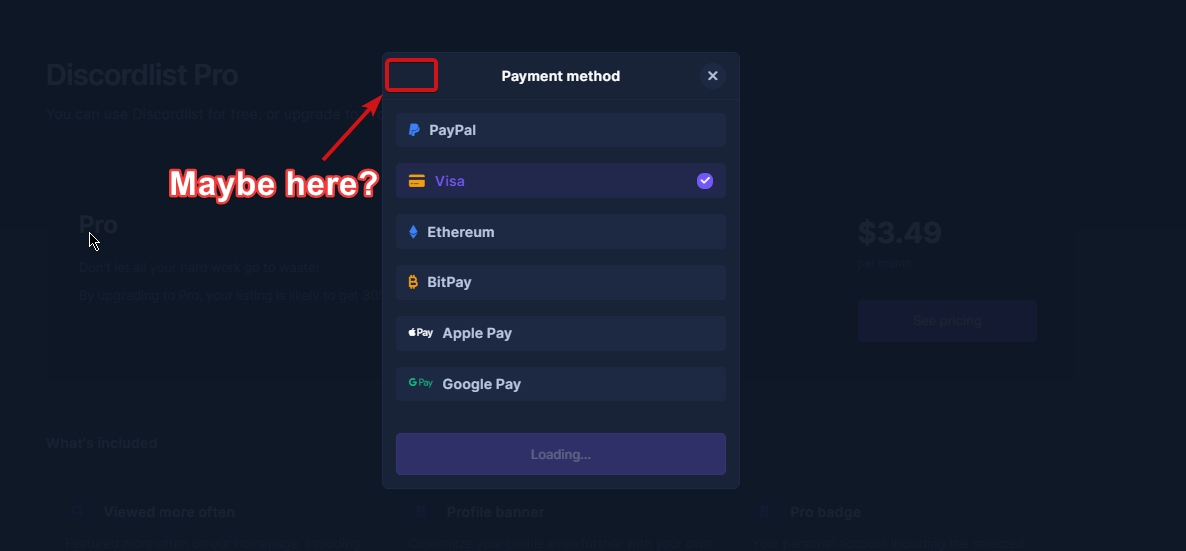 [feature] back button in payments method · Issue #108 · discordlist-gg/beta-issues · GitHub