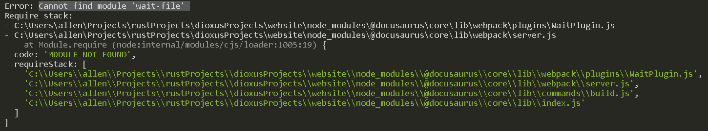 Cannot find module 'wait-file' · Issue #7892 · facebook/docusaurus · GitHub