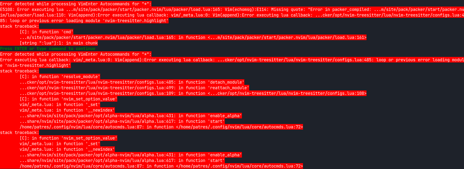 Lua errors when starting NeoVim · Issue #1044 · AstroNvim/AstroNvim · GitHub