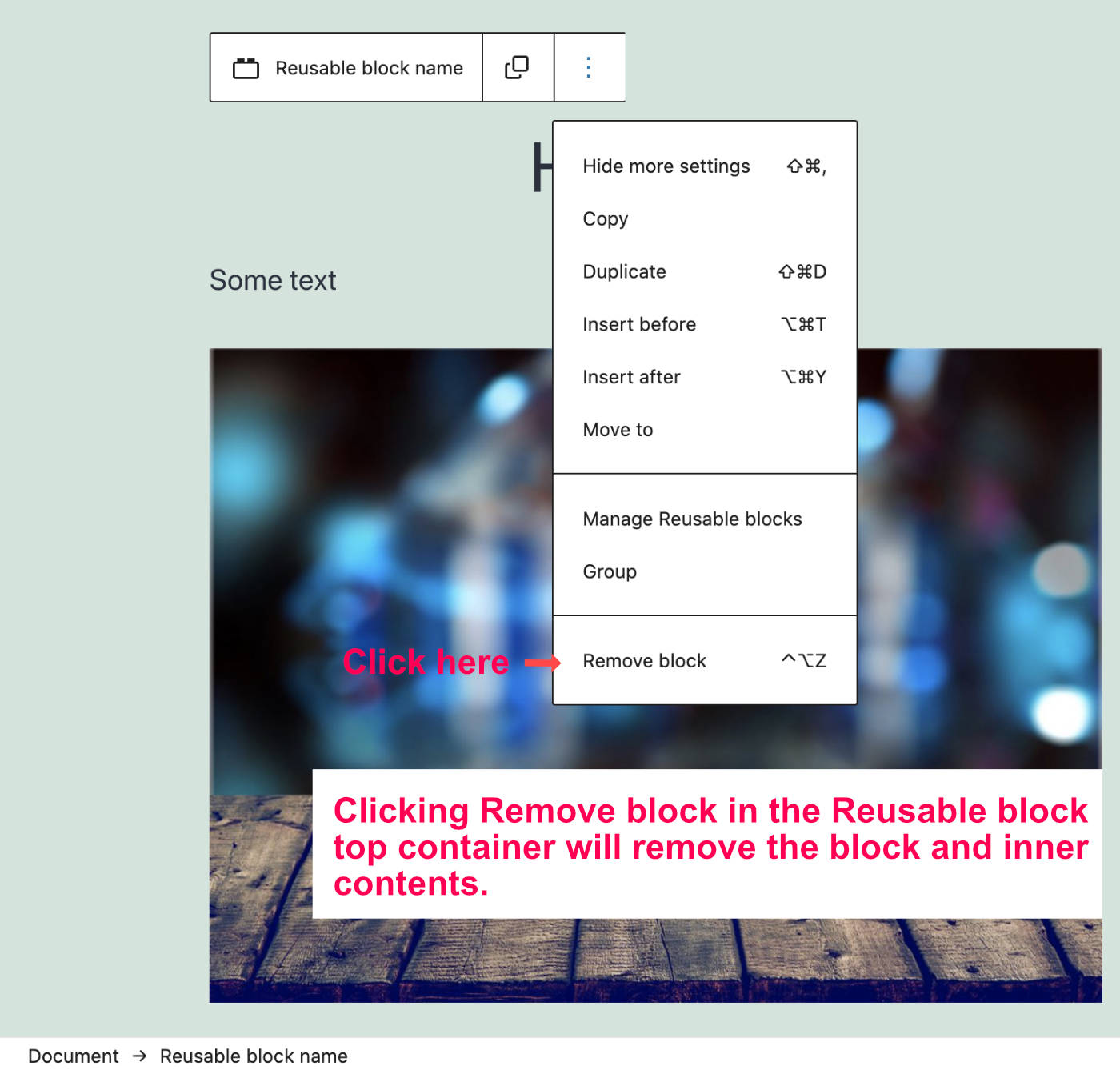 Reusable block: Making it easier to understand that one is removing the Reusable block from a ...