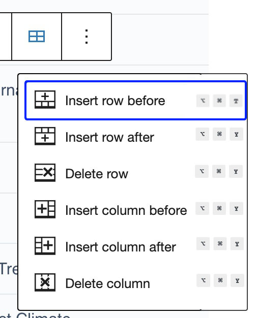 Table block: Show shortcuts in Edit table drop down · Issue #45805 · WordPress/gutenberg · GitHub