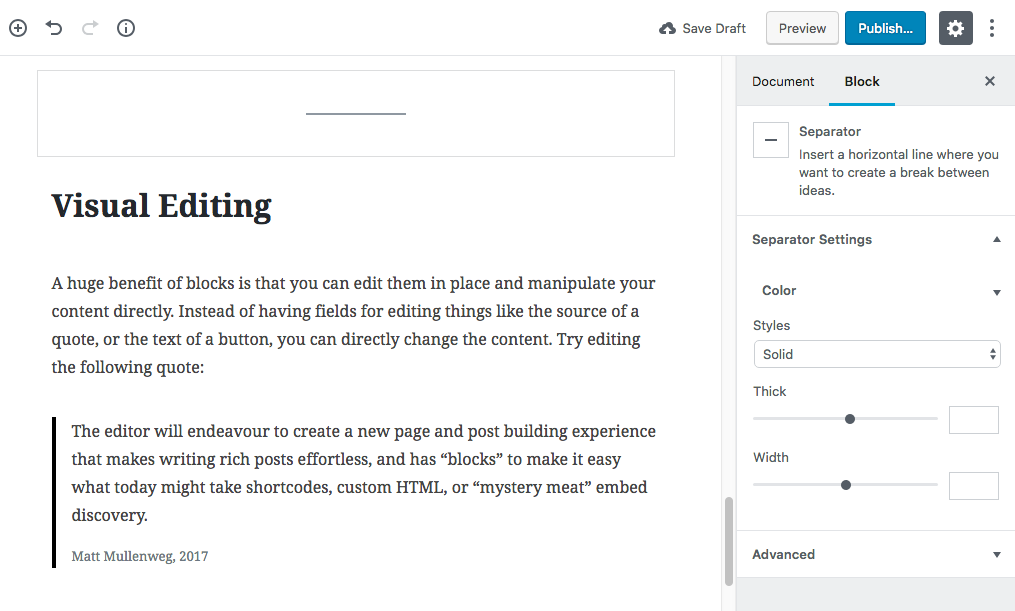 Adding thickness and width to the Separator block · Issue #7113 · WordPress/gutenberg · GitHub