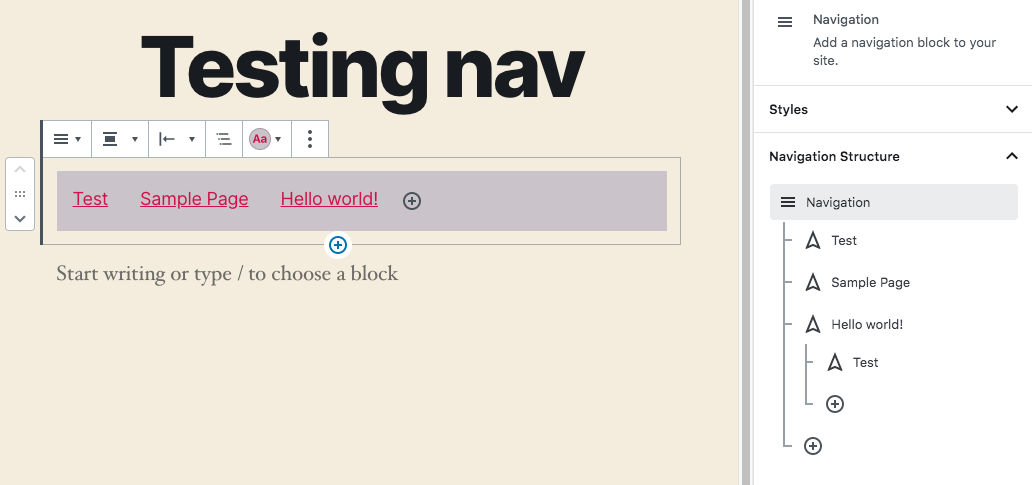 Nav block: sub menu hidden when Nav block not selected. · Issue #19986 ...
