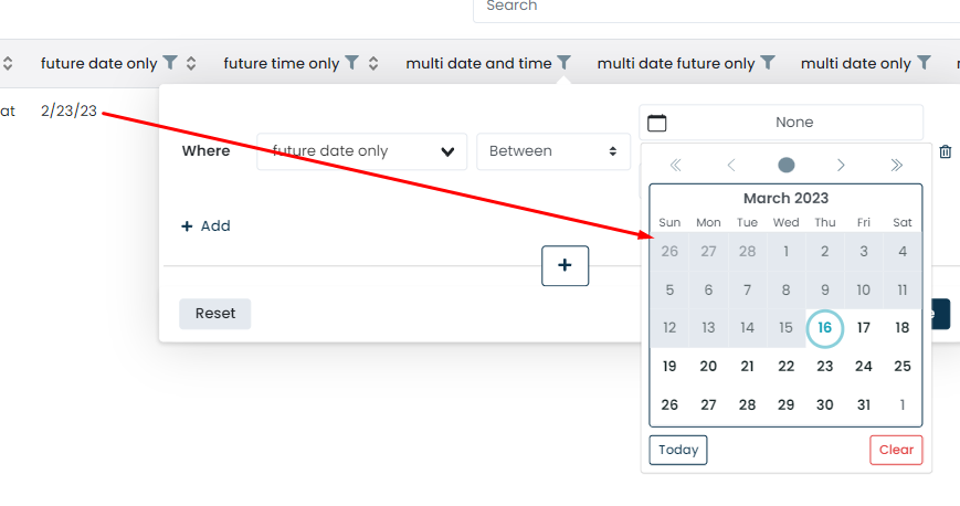 Change the configuration of how we display date and time filters for past and future options ...