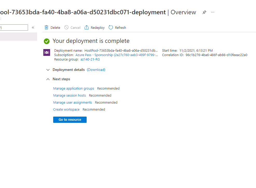 LAB 02L01 Deploy host pools and session hosts with the Azure portal ADDS #join domain failure ...