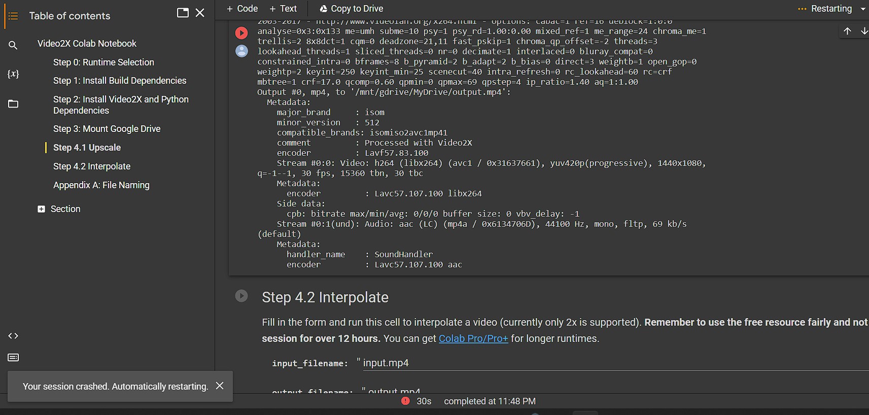 Colab notebook Crashes · Issue #630 · k4yt3x/video2x · GitHub