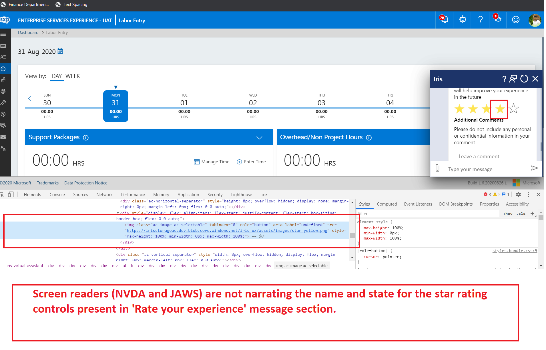 [Screen Reader-Intelligent Support Experience-Rate your experience]: Screen readers (NVDA and ...