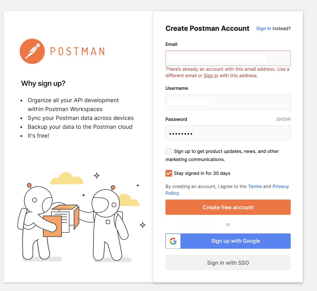 Account creation with existing username or user email does not generate any warning · Issue ...