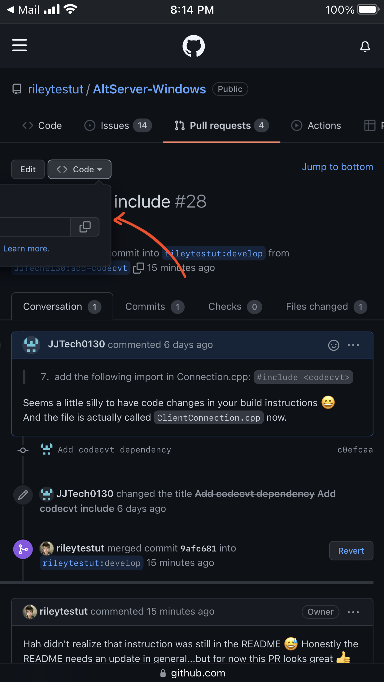 Code drop down offscreen · community · Discussion #13829 · GitHub