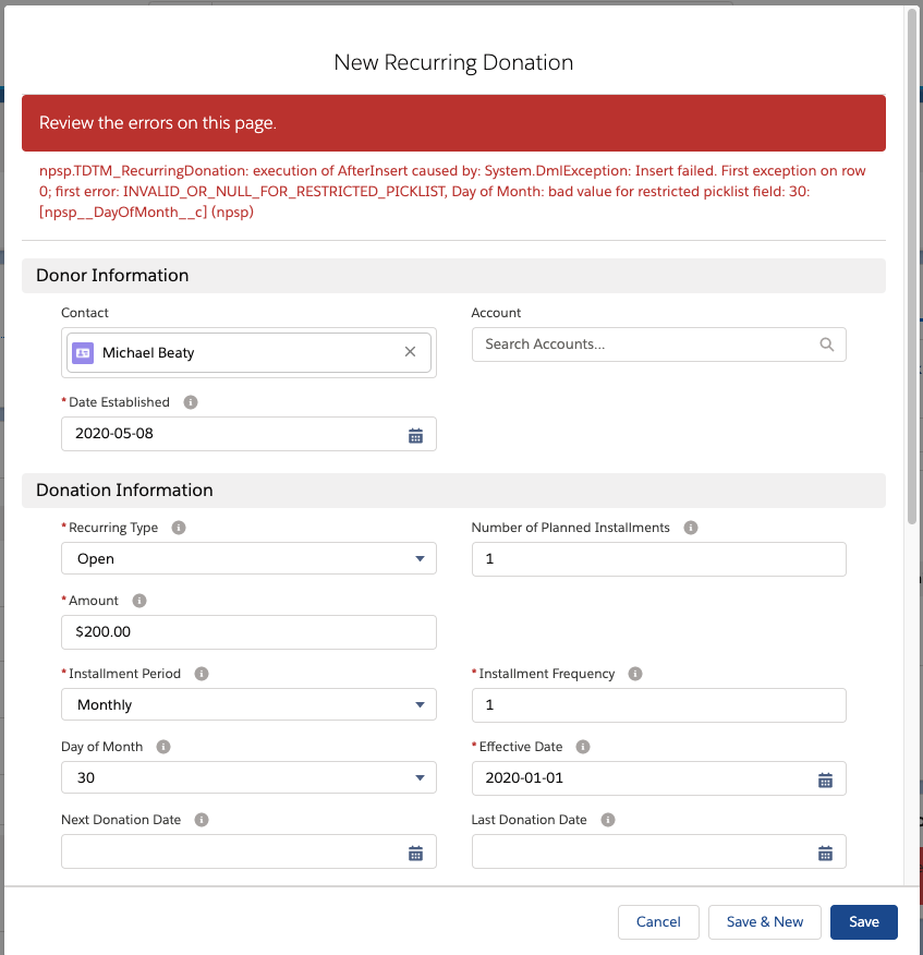 Existing Recurring Donation with "Day of Month" as 29th or 30th creates ...