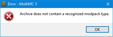 Archive does not contain a recognized modpack type. · Issue #4770 · MultiMC/Launcher · GitHub