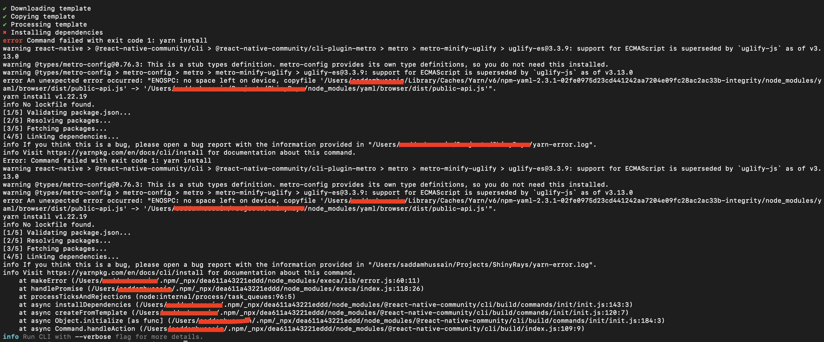 Unable Create New React Native Project · Issue 38054 · Facebook React Native · Github