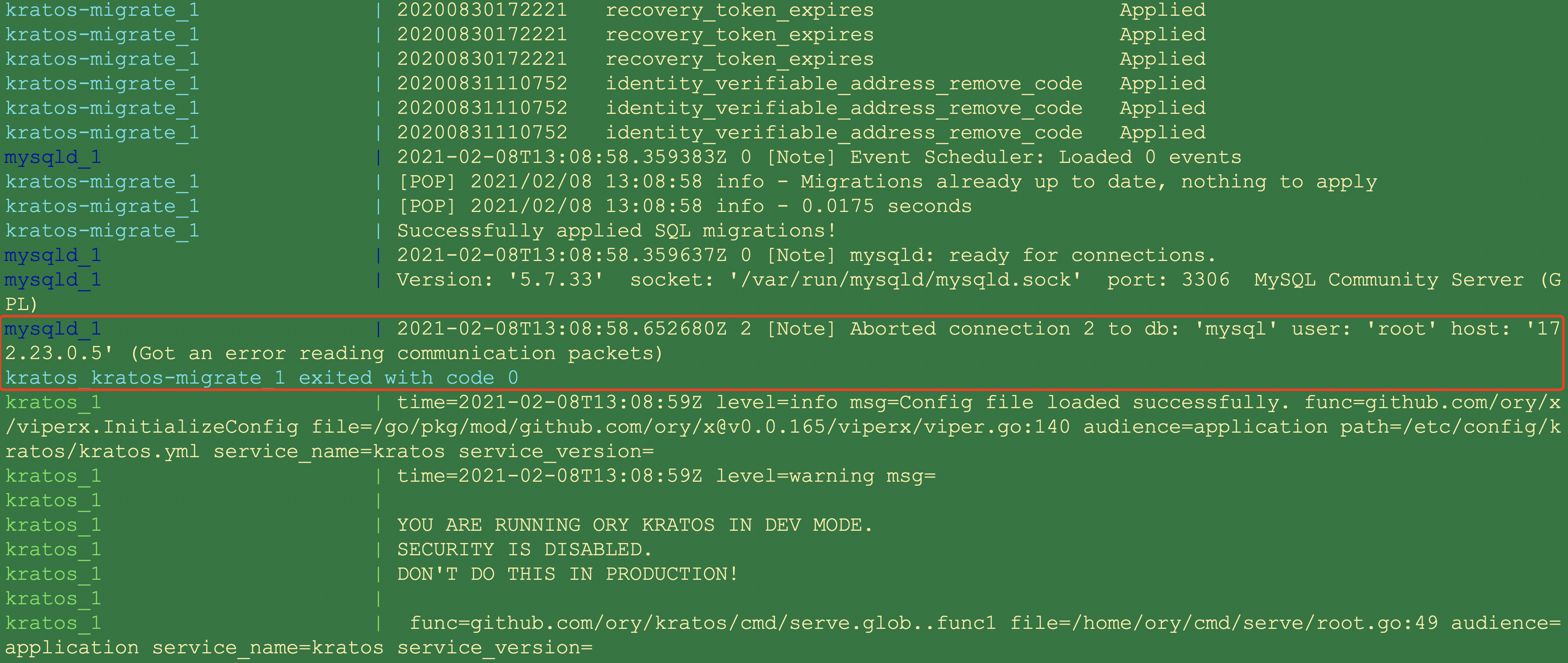 Cann't work with mysql · Issue #1051 · ory/kratos · GitHub