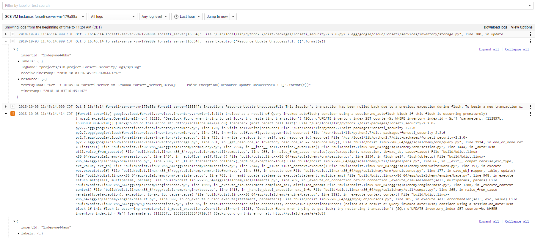 [v2.2.0] Deadlock found when updating the inventory_index table · Issue #2079 · forseti-security ...