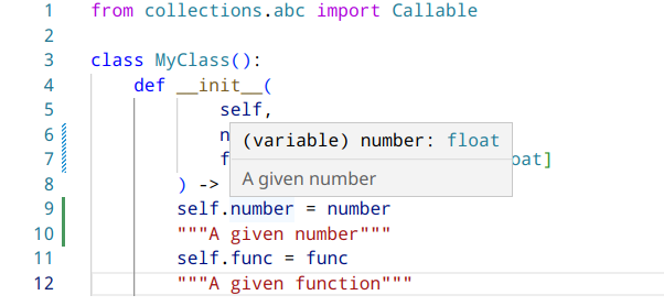 No attribute docstring in hover information for parameter input of type ...