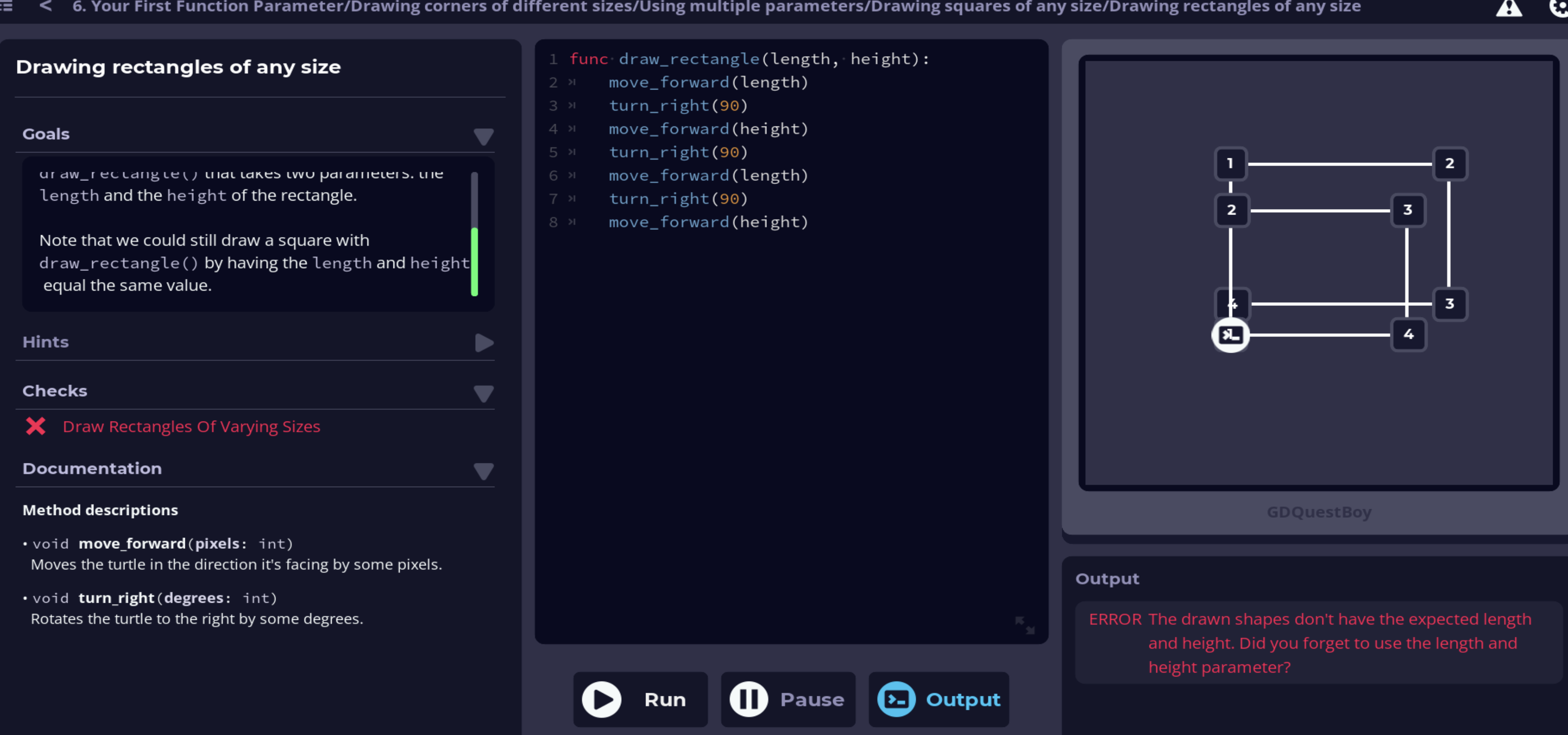 Lesson 6 practice "Drawing rectangles of any size" solution has an extra turn_right(90) · Issue ...