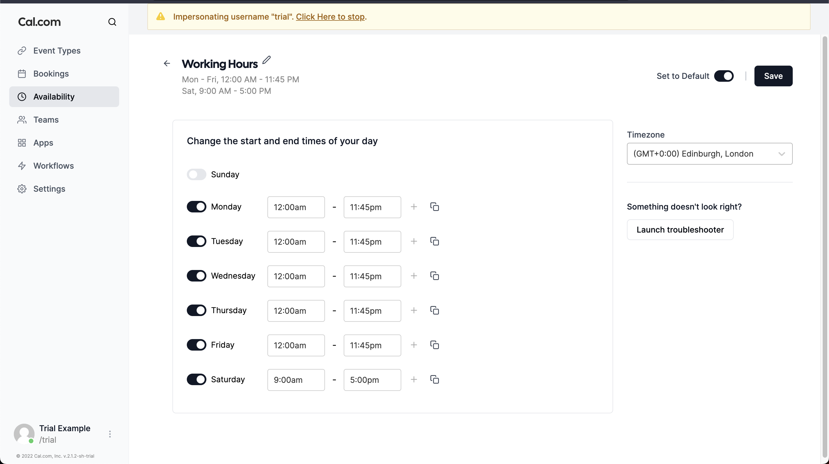 [CAL-294] In the availability the Working Hours are being displayed in standard time and below ...