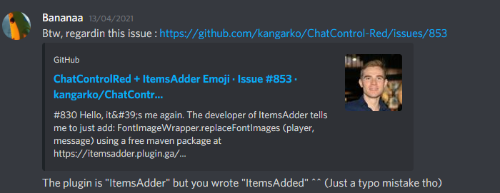 ChatControlRed + ItemsAdder Emoji · Issue #853 · kangarko/ChatControl · GitHub