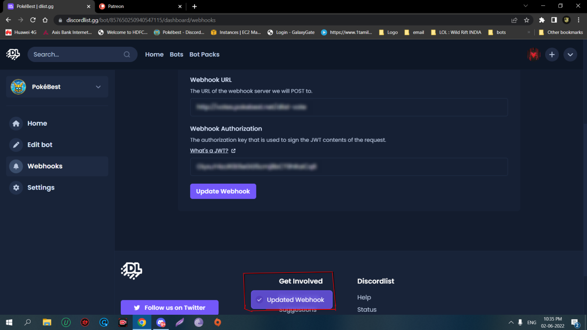 Updated Webhook but after refreshing the page · Issue #280 · discordlist-gg/beta-issues · GitHub