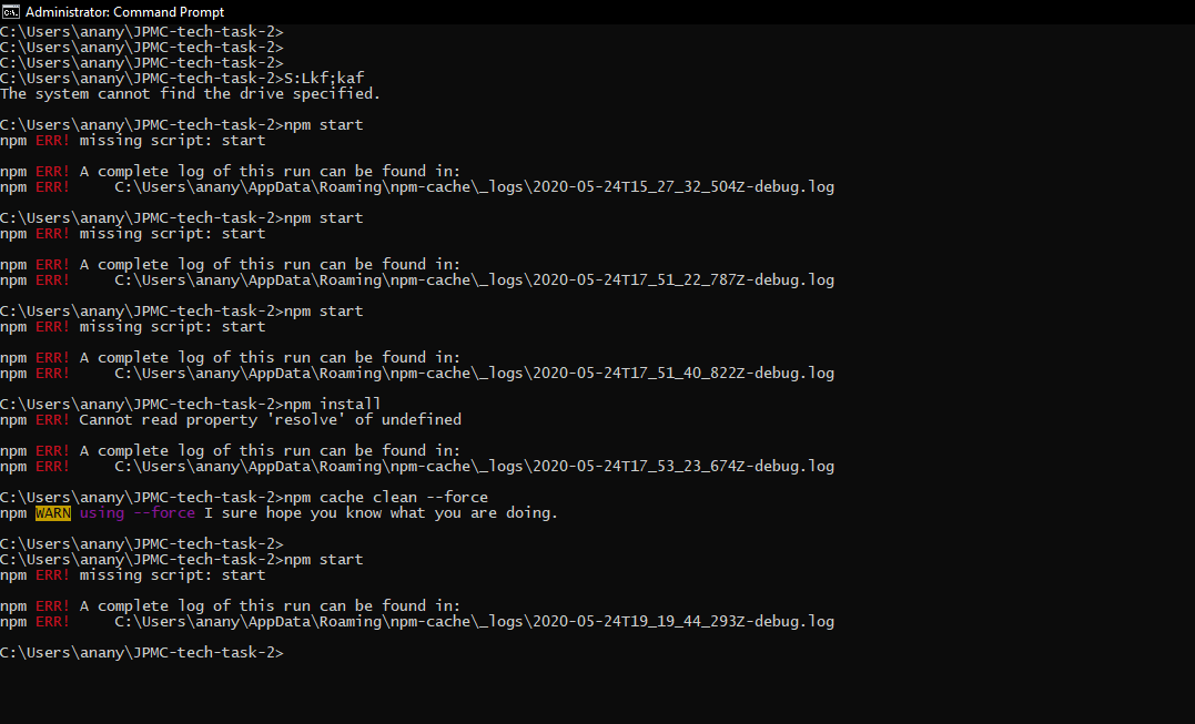Error occurs on executing "npm start" · Issue #145 · insidesherpa/JPMC-tech-task-2 · GitHub