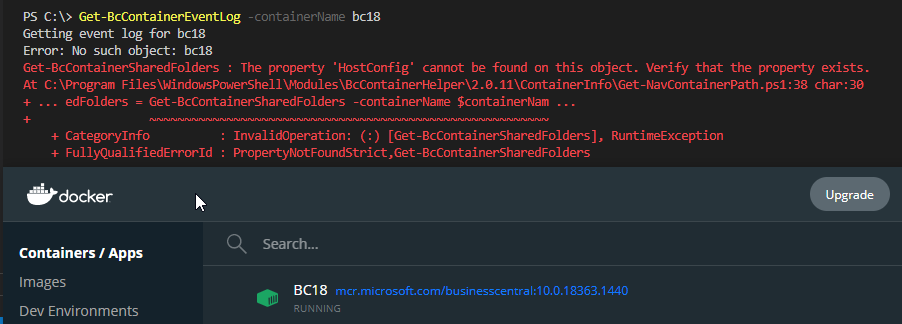 Get Bccontainereventlog Fails With Property Not Found Error · Issue 1905 · Microsoft