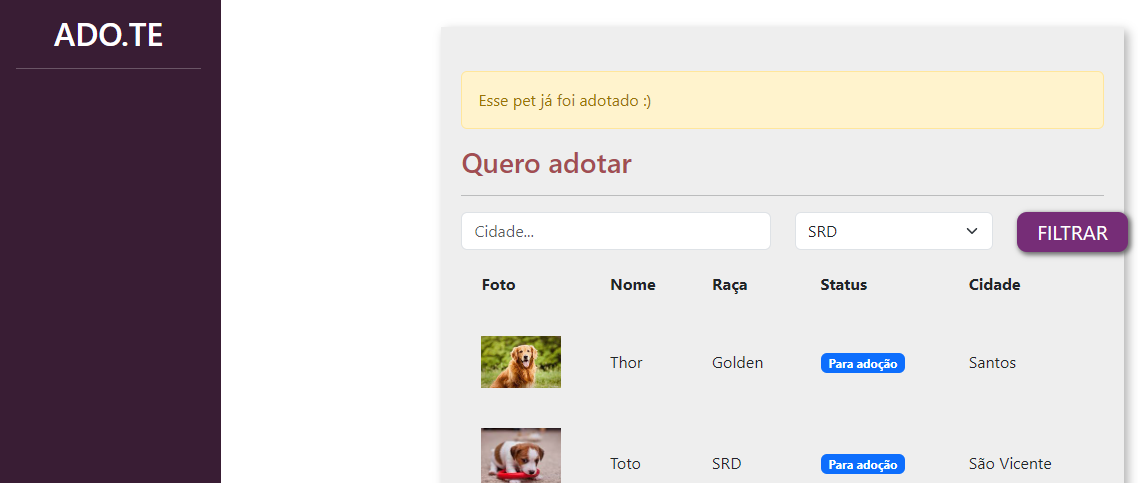 GitHub - gracieleo/adote: Projeto criado na semana Pystack Week - O retorno