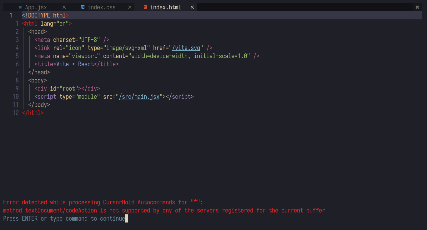 Error detected while processing CursorHold Autocommands for "*": method textDocument/codeAction ...