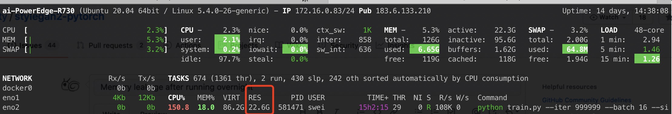 Memory leaks after running overnight · Issue #100 · rosinality/stylegan2-pytorch · GitHub