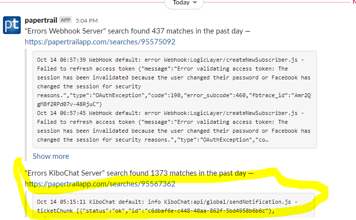 Papertrail: Error in fetching manual chatbot. TypeError: Cannot read property 'toLowerCase' of ...
