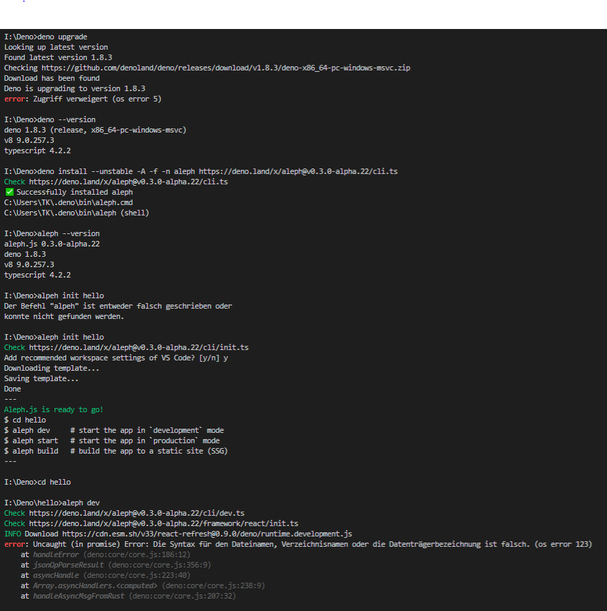 "Get Started" instructions are broken · Issue #190 · alephjs/aleph.js · GitHub