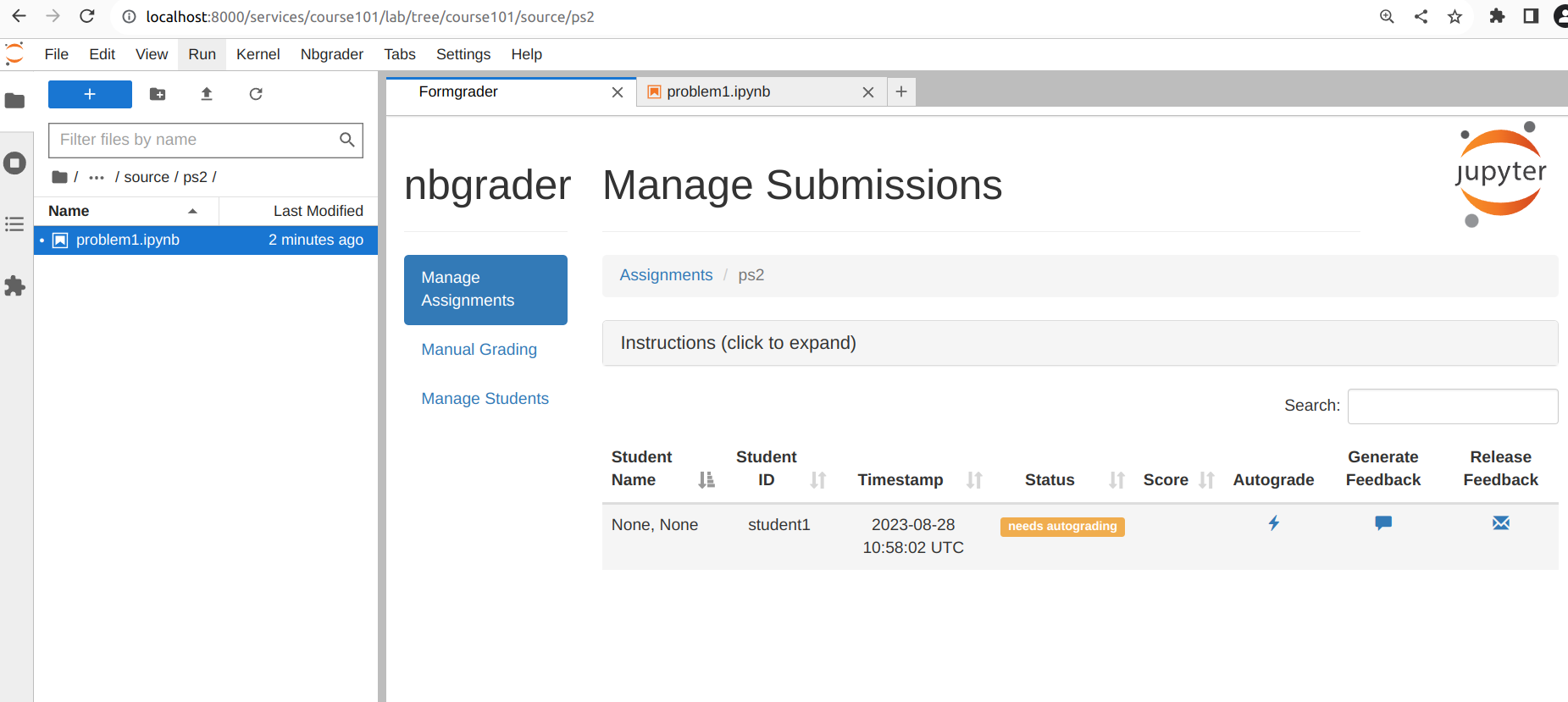 Student Name None,None in Formgrader Submissions View · Issue #1821 · jupyter/nbgrader · GitHub