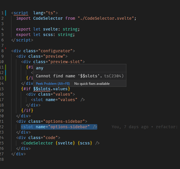 Cannot Find Name Slots · Issue 617 · Sveltejslanguage Tools · Github