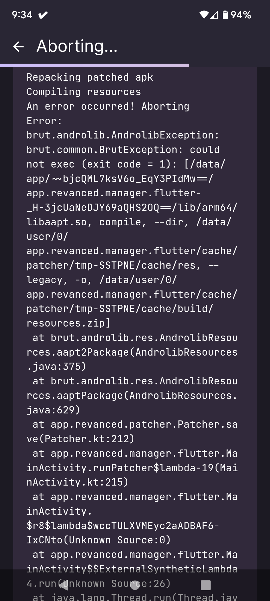 bug: Crashed while Repacking APK · Issue #224 · ReVanced/revanced-manager · GitHub