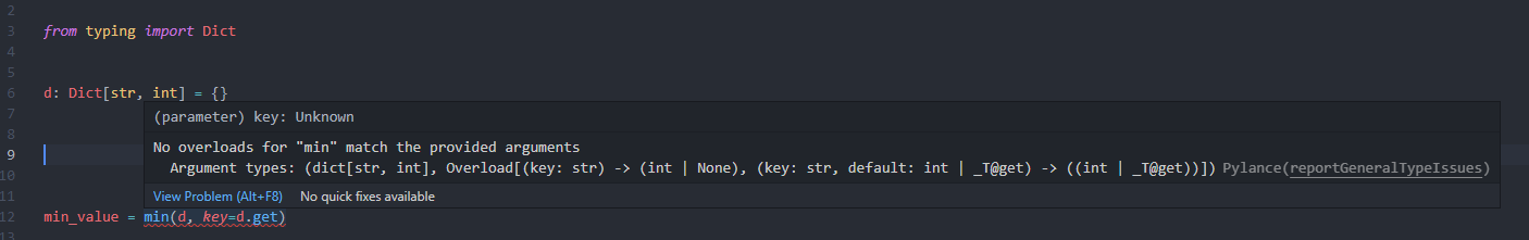 Pylance reports no overloads for min()/max() functions when overloads are available · Issue ...