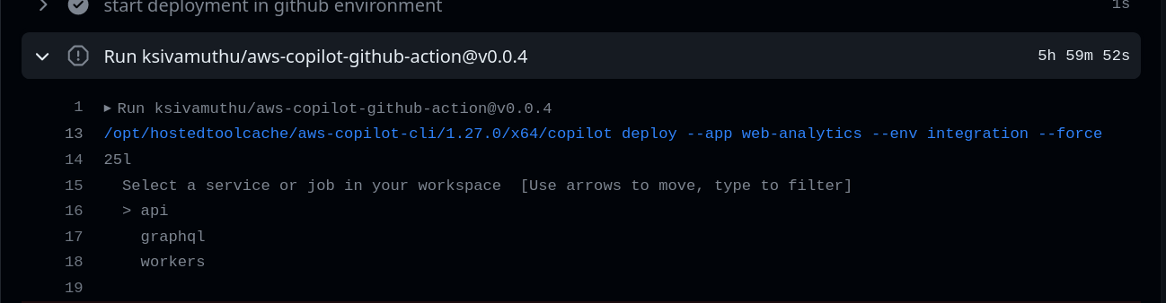 Unable to use deployment action · Issue #180 · ksivamuthu/aws-copilot-github-action · GitHub
