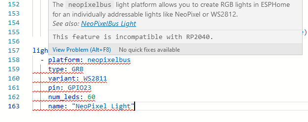 The Neopixelbus And Fastledclockless Is Incompatible With Rp2040 · Issue 4559 · Esphomeissues 