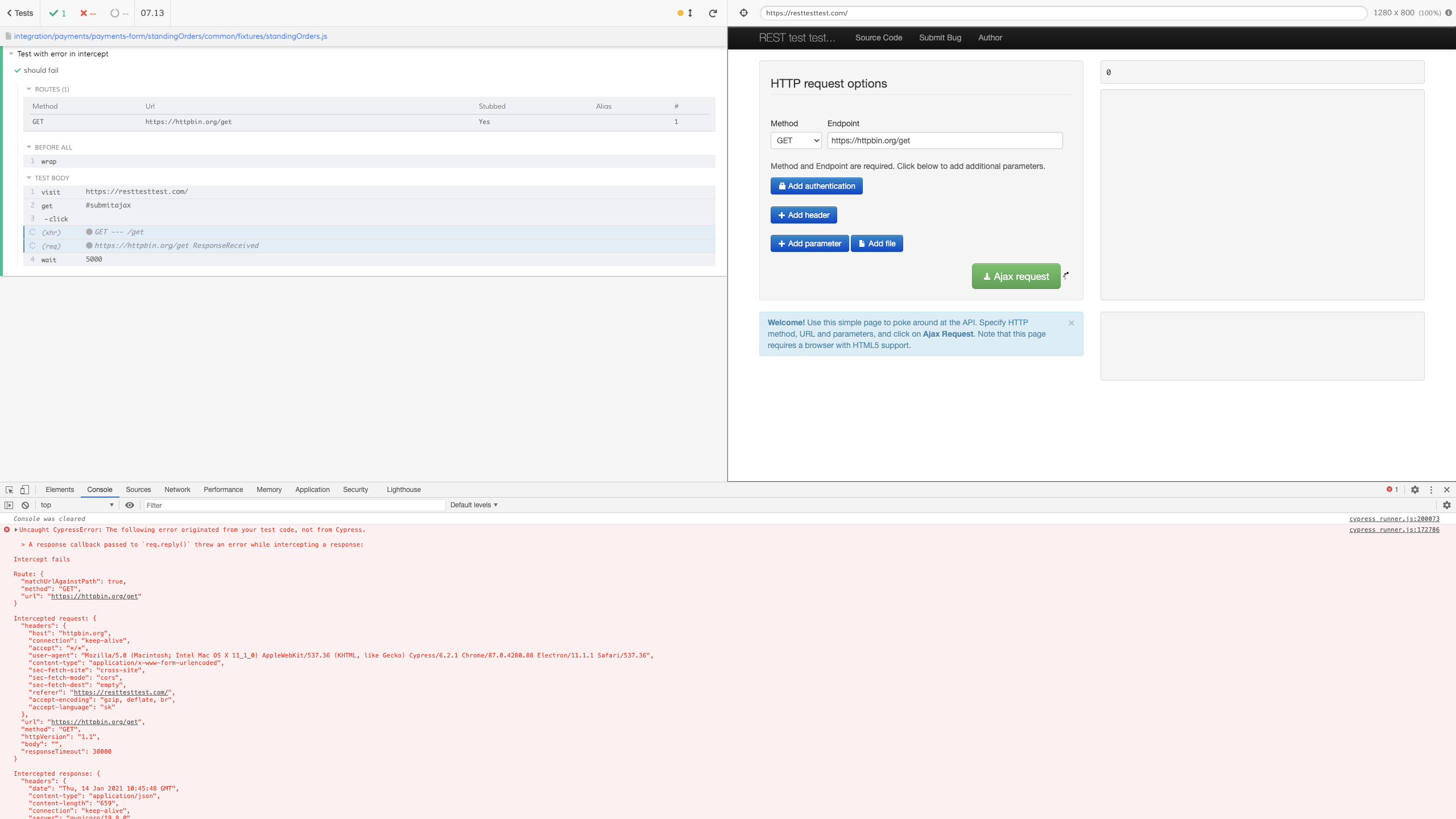 cy.intercept() with Uncaught CypressError stops the test but doesn't ...