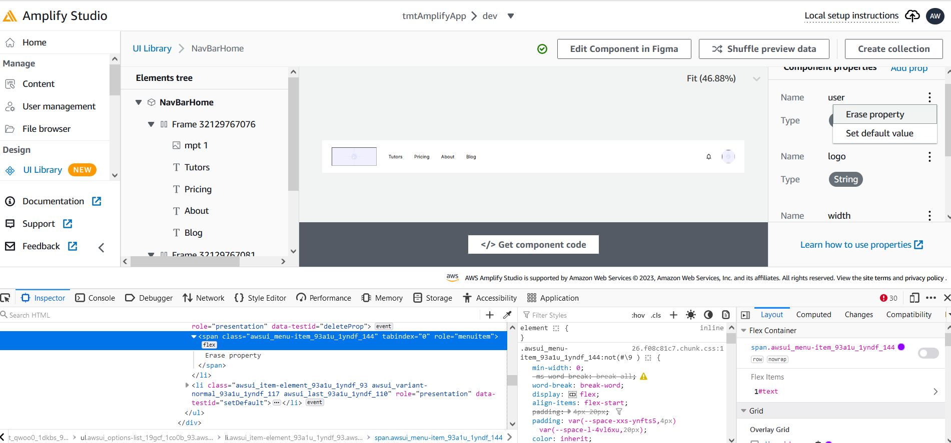 Cannot erase property from component slot · Issue #833 · aws-amplify/amplify-studio · GitHub